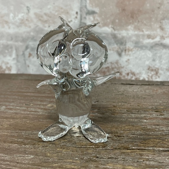 Art | Glass Owl Figurine W Big Eyes Vintage Clear Glass Made In Taiwan ...